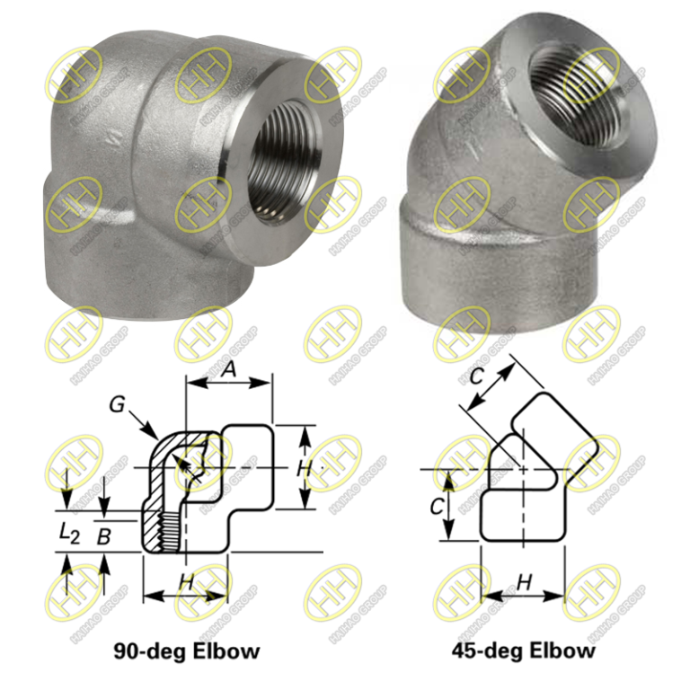 ASME B16.11 Threaded 45° Elbows and Threaded 90° Elbows | Hebei Haihao High Pressure Flange ...